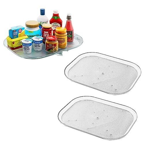 Rectangular Lazy Susan Organizer for Refrigerator, Clear Fridge Turntable Organization Storage, Tray Organizer, for Cabinet, Refrigerator,Dining Table, Pantry, Kitchen, Countertop (2PCS)
