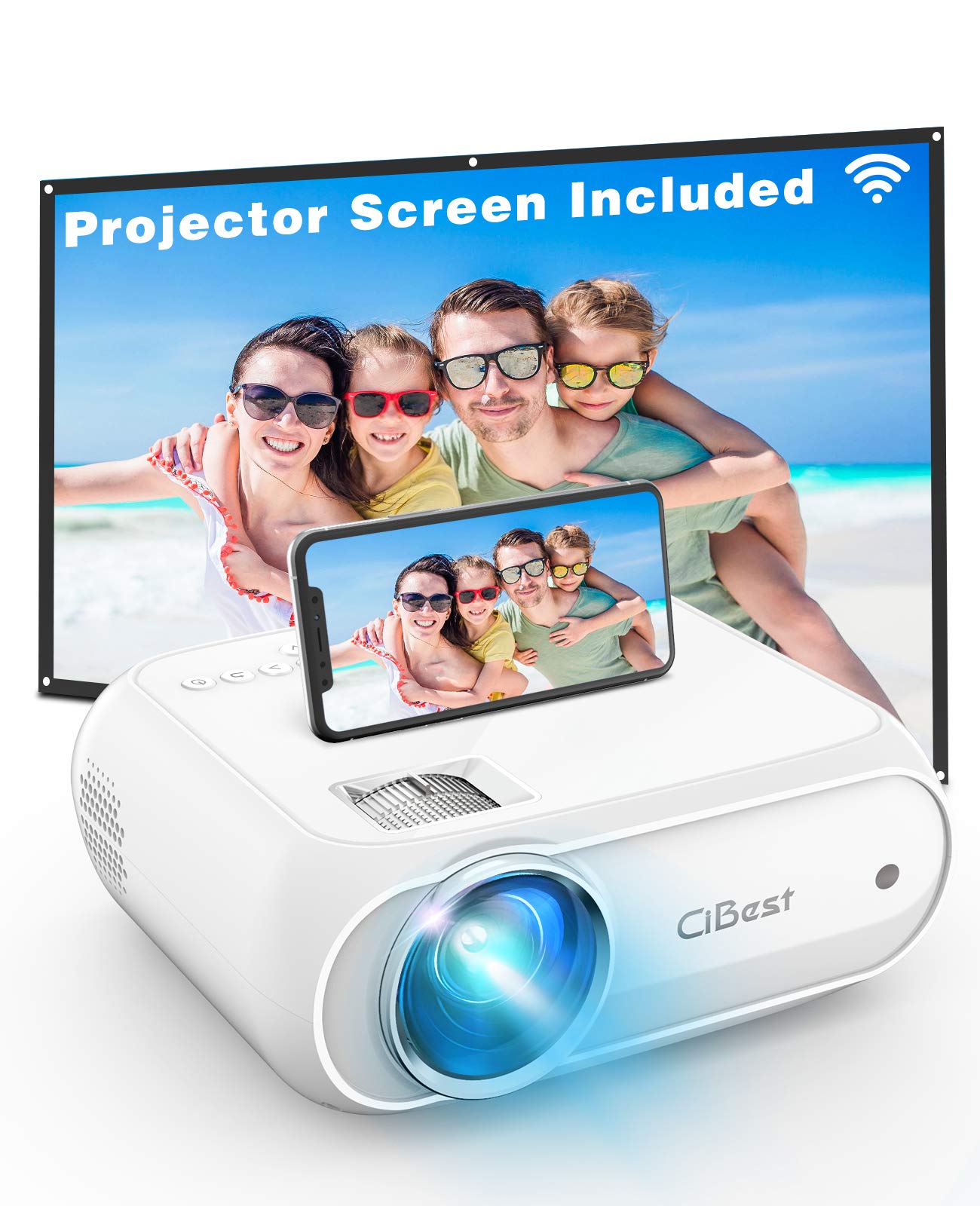 Mini Projector, ELEPHAS 2023 Upgraded Native 1080P WiFi Projector, 12000 Lux Portable Projector with Projector Screen, Movie Projector Compatible with Android/iOS/Windows/TV Stick/HDMI/USB (silver)