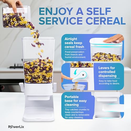 POWERLIX 2pc Cereal Dispenser Countertop (5.5 L), Cereal Storage Container, Organization Container for Kitchen, Food Dispenser for Rice, Pasta, Grains, Nuts, Candies, Oatmeal, Snacks (White)