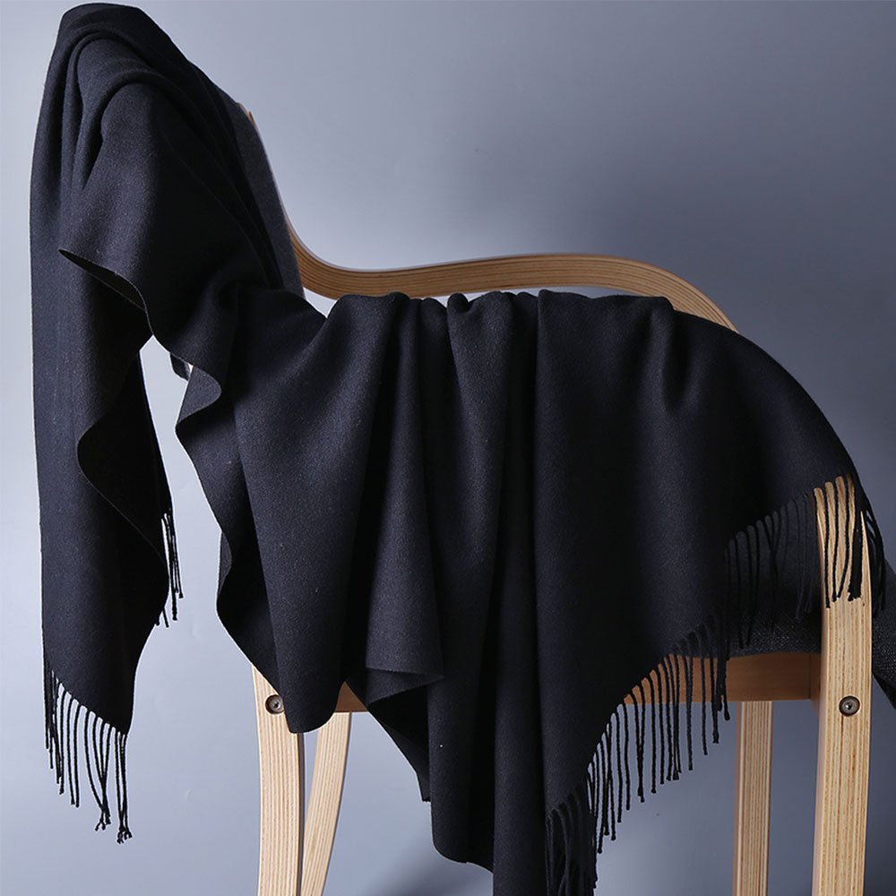 OHAYOMI Womens Pashmina Shawl Wrap Scarf Solid Color Pashmina - Black