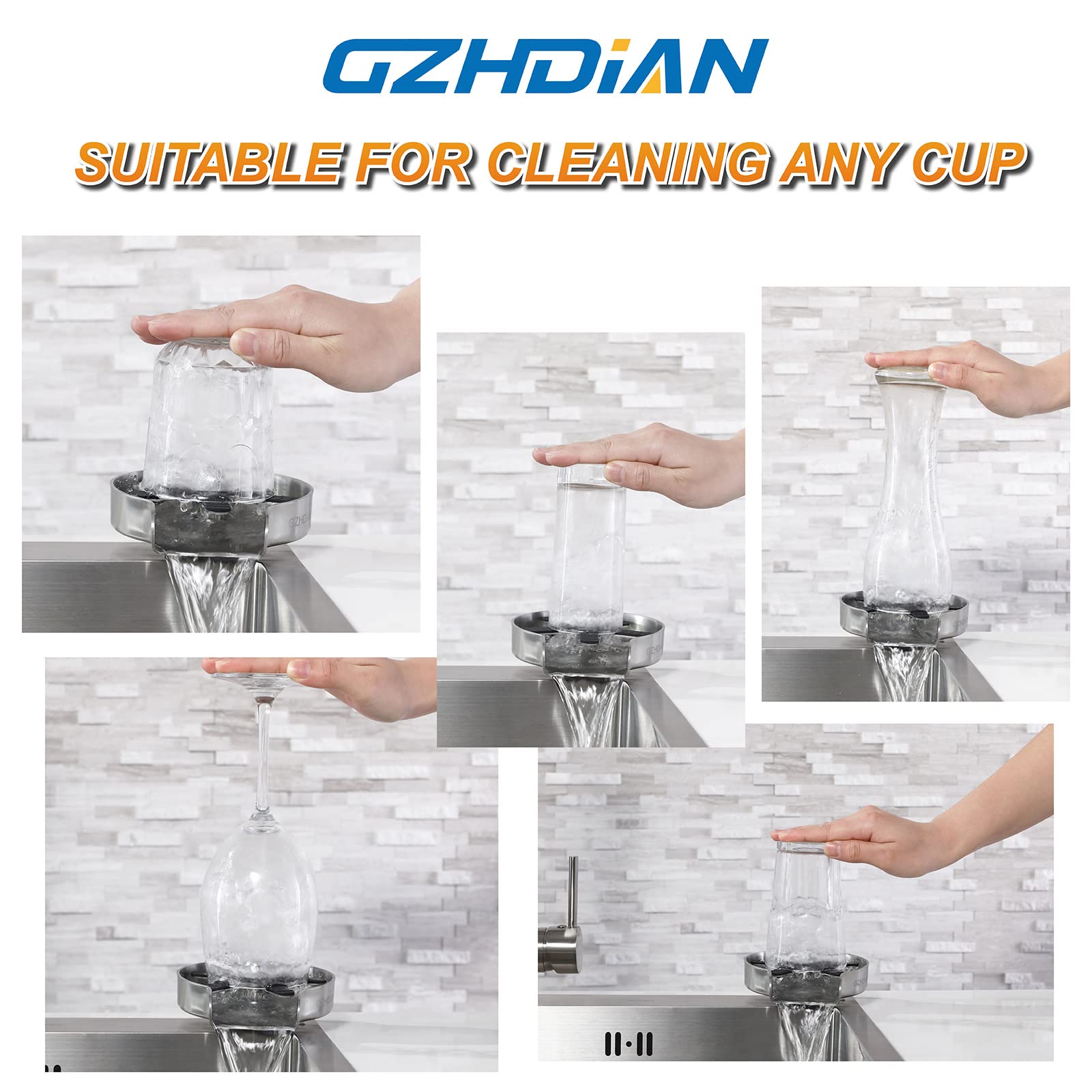 Stainless Steel Glass Rinser, With 360° Rotating Sink Bottle Washer, For Glass Rinser for Kitchen Sink, Kitchen Sink Accessories, Metal Cup Washer, Brushed Stainless…