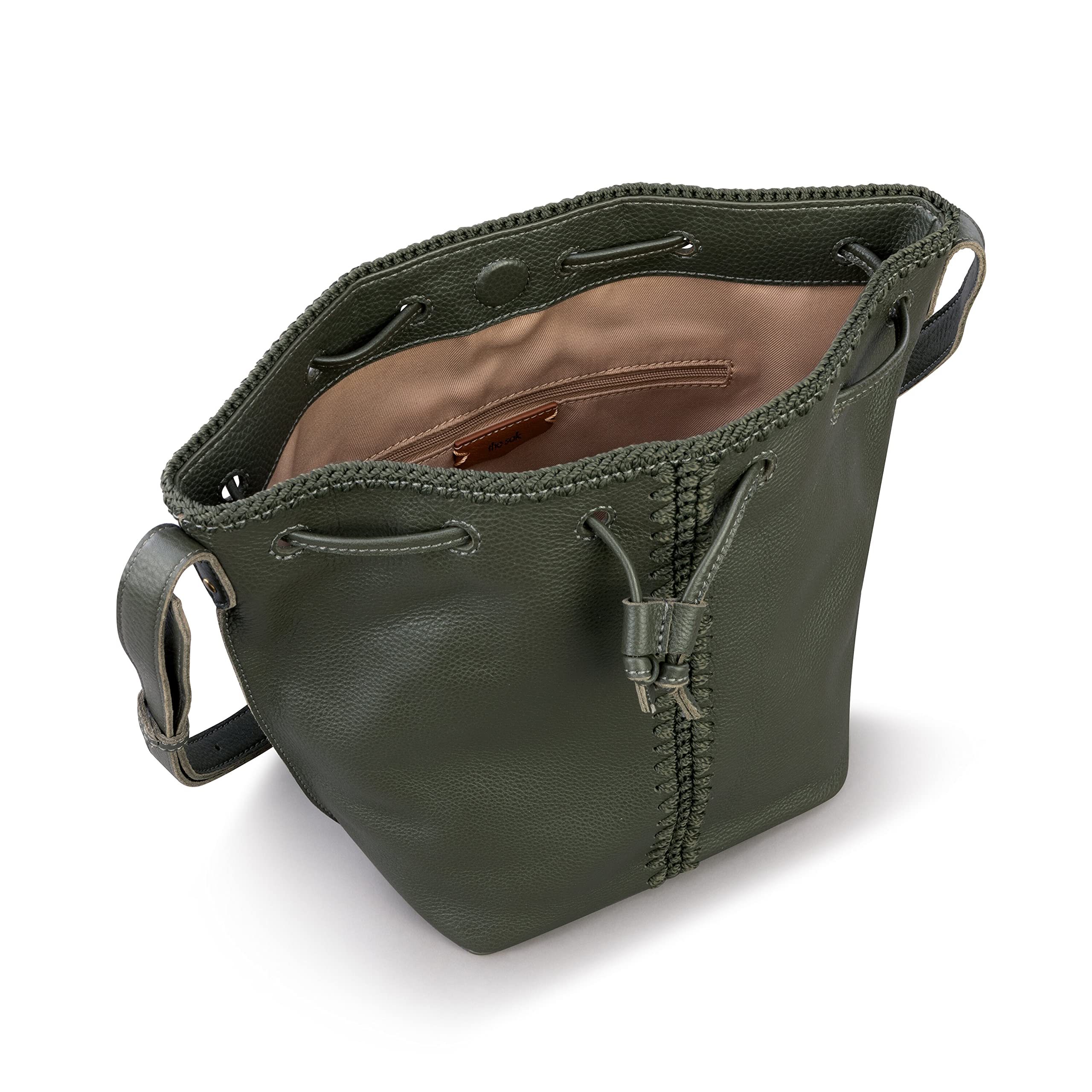 The Sak Womens Ivy Leather Drawstring Bucket, Mushroom, One Size US