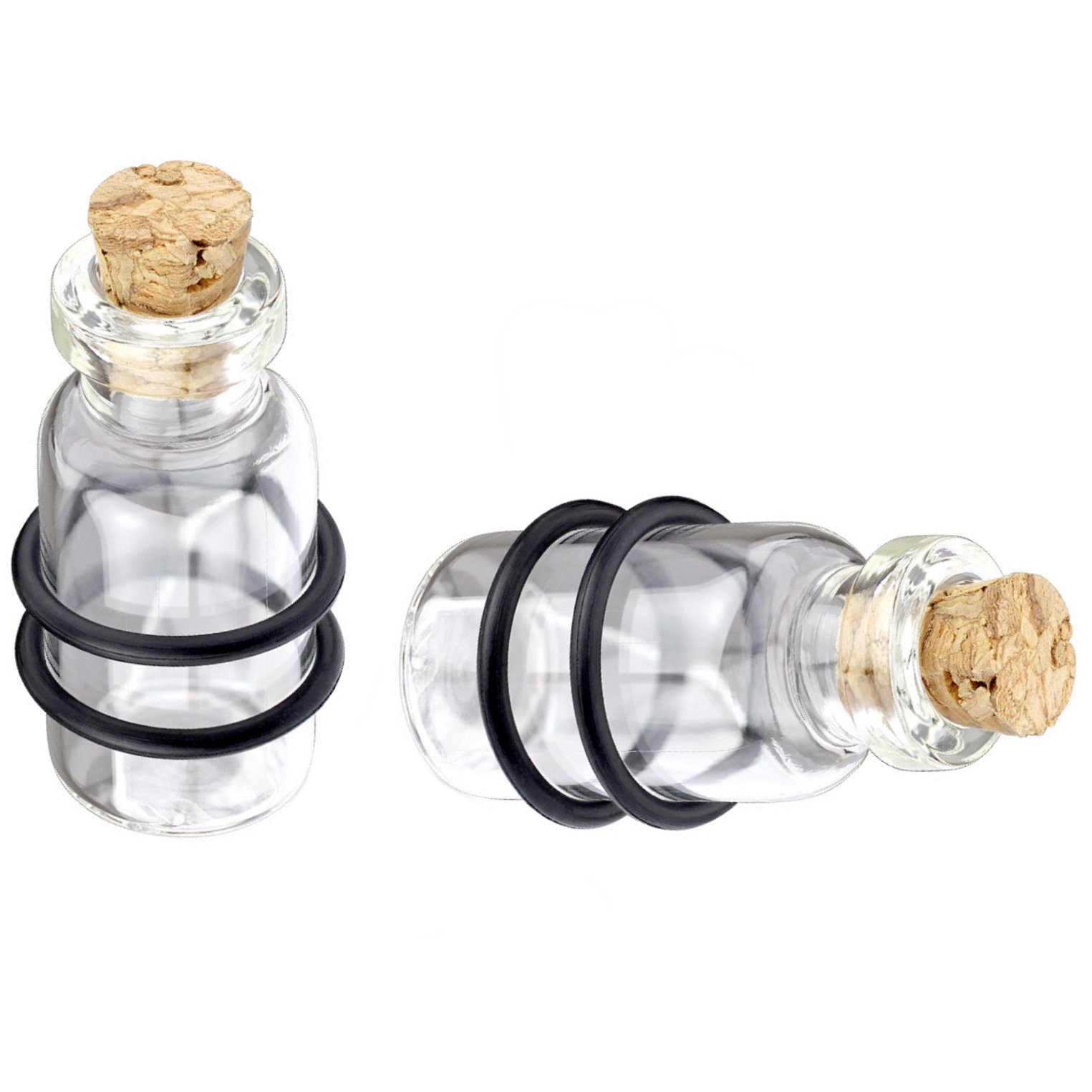 Pair of Unique Cork and Bottle Ear Plugs Clear Gauges (1/2 Inch (12mm))