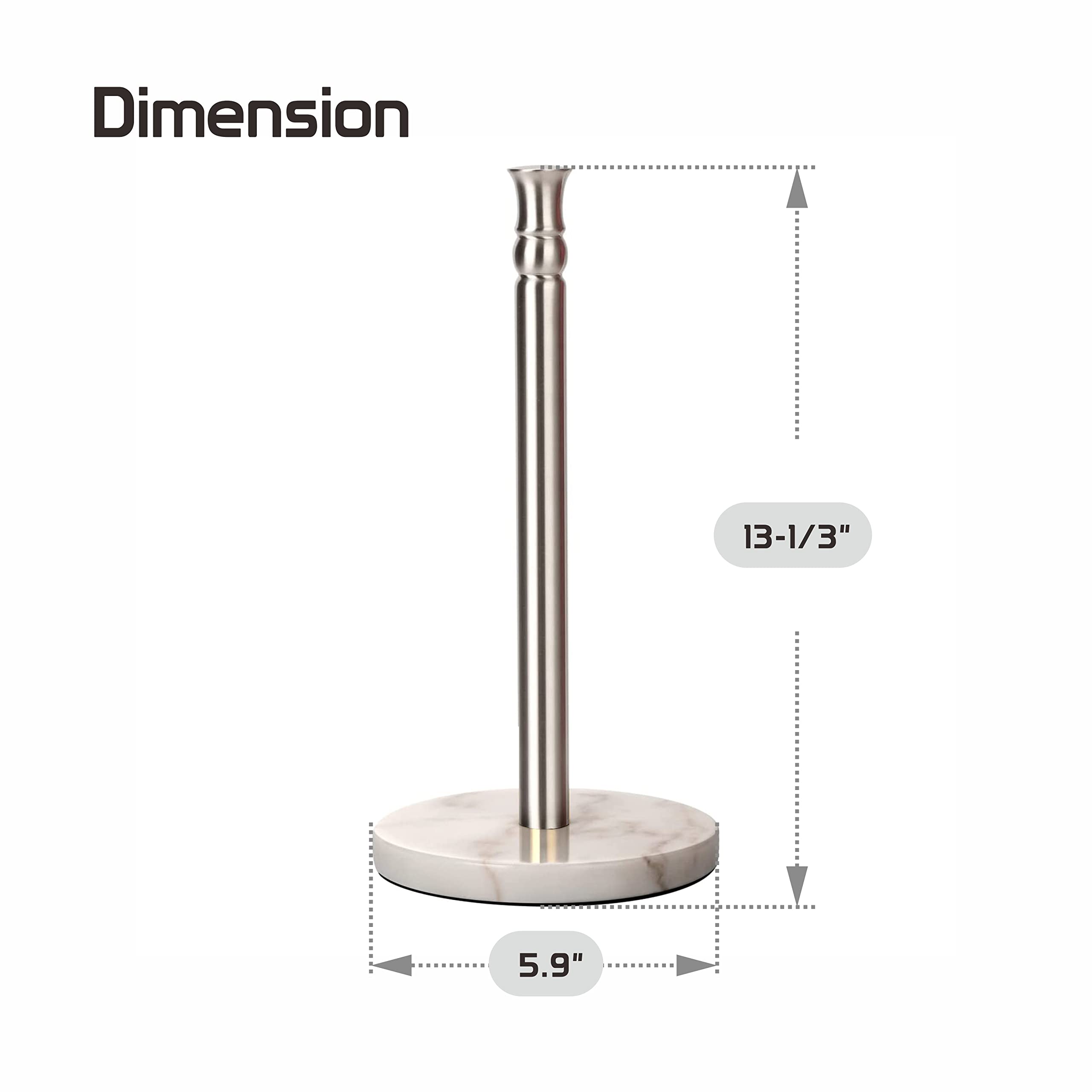 Siwil Paper Towel Holder Stand, One-Handed Ripping Paper Towel Roll Holder Countertop, Heavy Marble Base, NOT Tip Over - (Marble, Brushed Nickel)