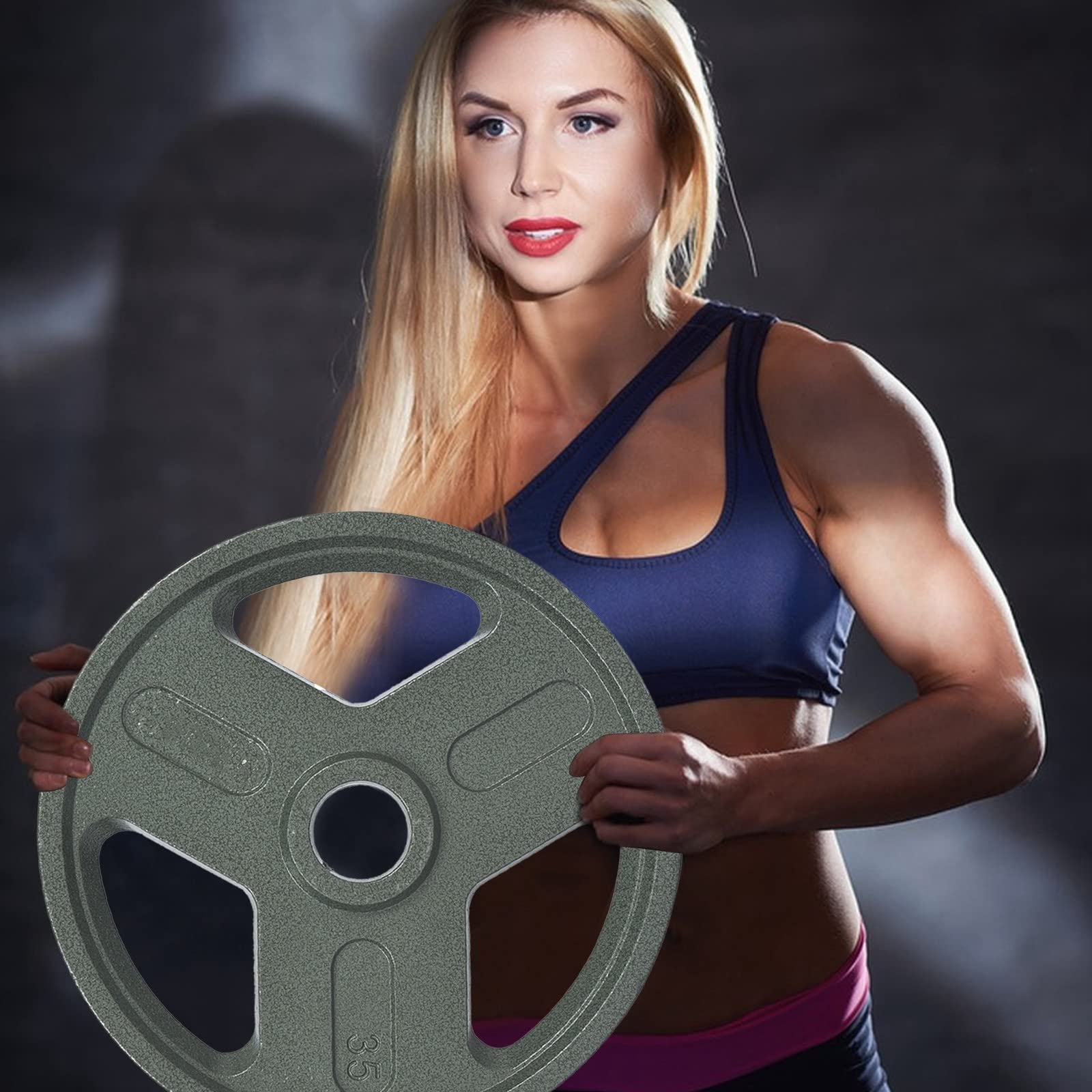 Multiple Olympic 35LB Weight Plates, Bumper Plates Barbell Weights with 2 Inch Grip for Strength Training Weightlifting Weight Loss Home Gym Equipment (3-hole 35lb green)