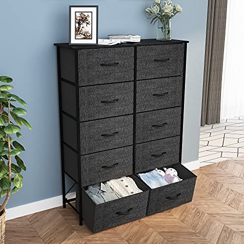 YITAHOME 10 Drawer Dresser Bundle - Fabric Storage Towers (Charcoal + Light Grey)