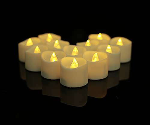 YHP Battery Operated Flameless Flickering Candle, Realistic and Bright LED Tea Light for Wedding, Table, Halloween, Christmas and Festival Celebration, Pack of 12 in Warm White.…