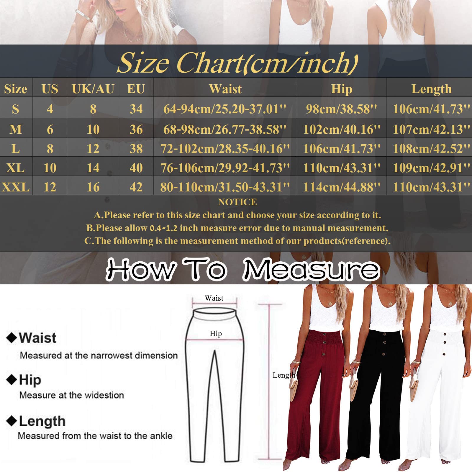 Women's Cotton Linen Pants Smocked High Rise Loose Comfy Wide Leg Trousers Elastic Waist Button Fly Solid Harem Pants(A4 Green X-Large