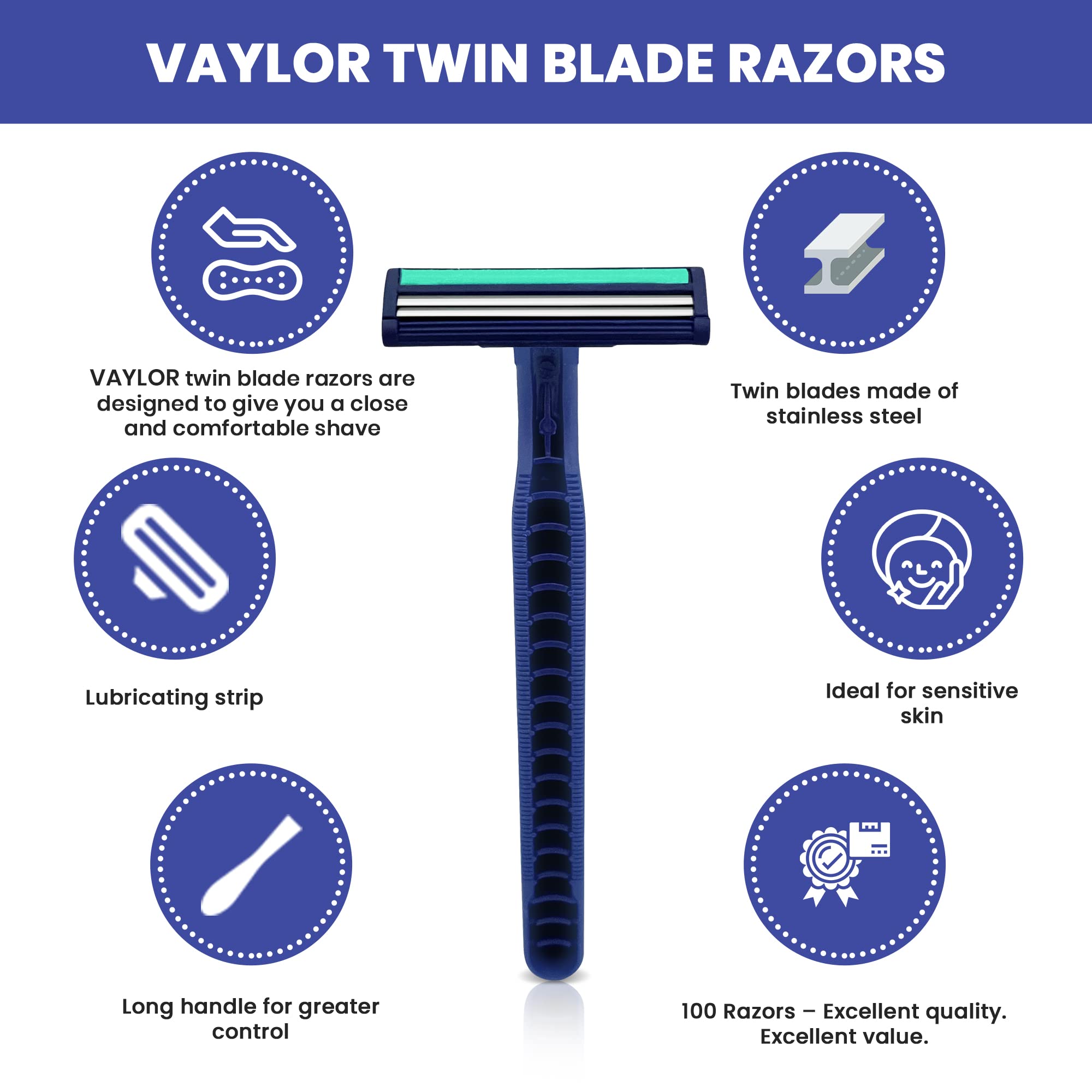 Vaylor 2 Blade Mens Disposable Shaving Razor, Shaving Inspiration - I LOVE THE USA, 100 Count