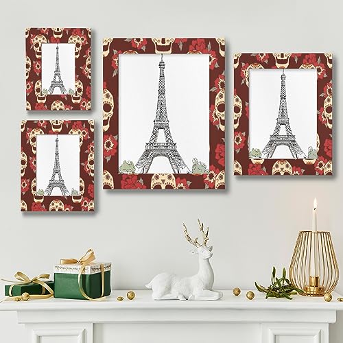 POFATO Skulls Red Rose11x14 Picture Frame Wood Photo Frame for Tabletop Display Wall Mount Picture Frame Display 11 x 14 Inch Photo Wall Decor Home Gift Frames