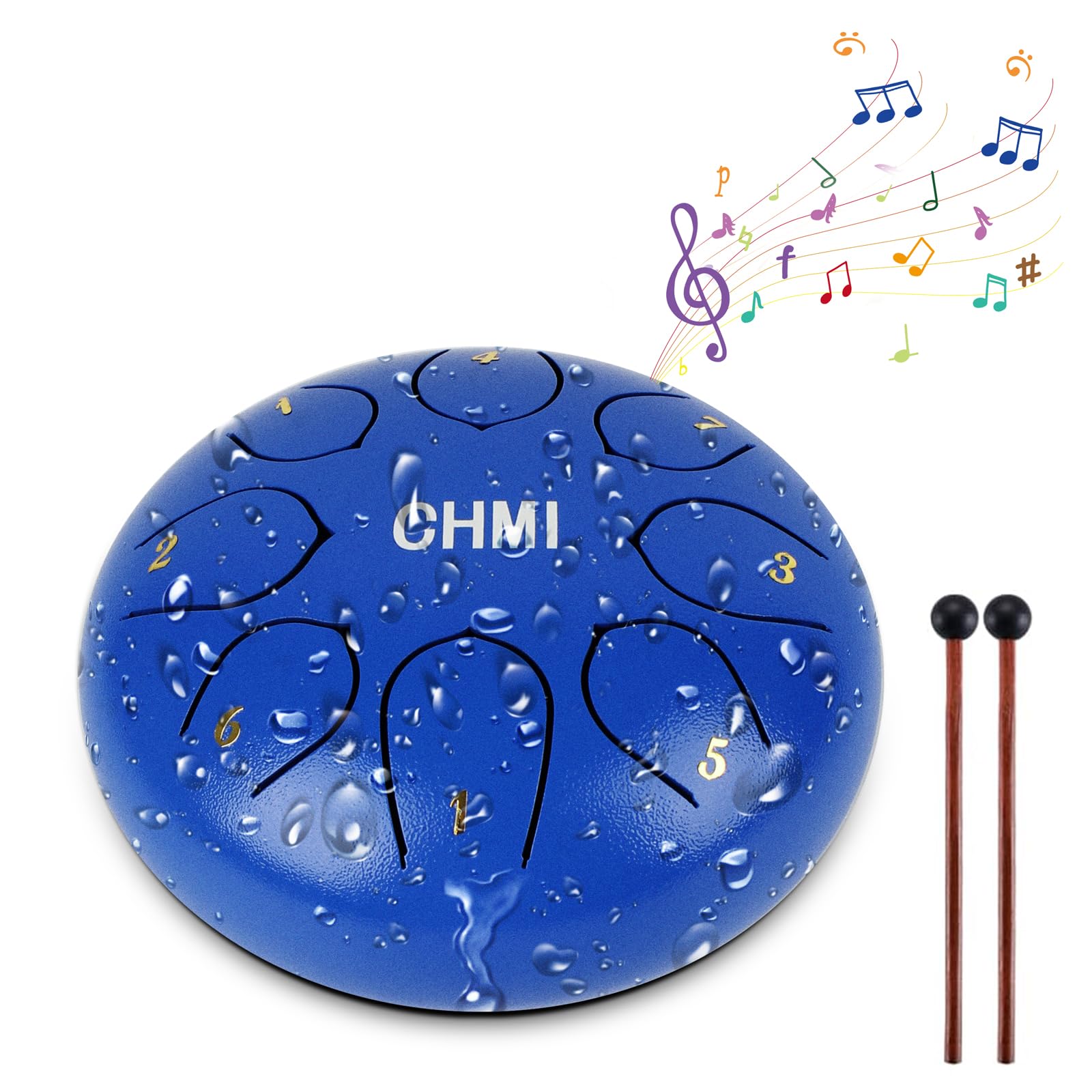 Rain Drum for Outside,Steel Tongue Drum,8 Notes 6 inches Rain Music Maker Outside with Bag, Hand Pan Drums with Music Book and Mallets, D Key Tongue Drum (Blue)