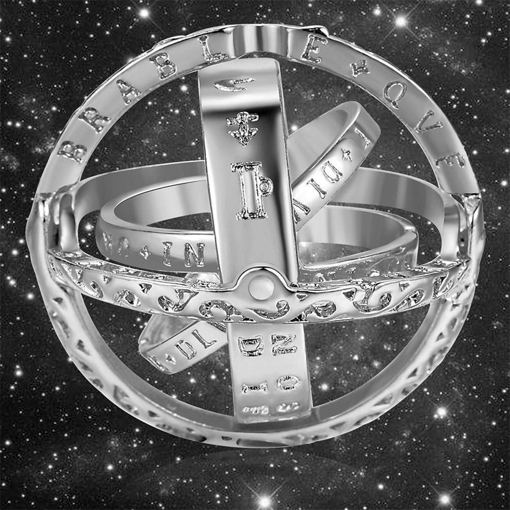 PAMTIER Men Women Stainless Steel Vintage Foldable Open Magic Cosmic Astronomical Sphere Ball Couples Finger Ring Silver Plated Size 6