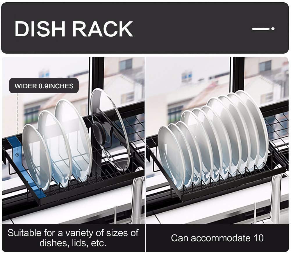 micoe Dish Drying Rack for Kitchen Counter, Aluminum Dish Dryer Rack with Removable and Drainboard Set, Large Dish Drainers with Cup Rack, Utensil Holder, Maximize Countertop Space-Grey