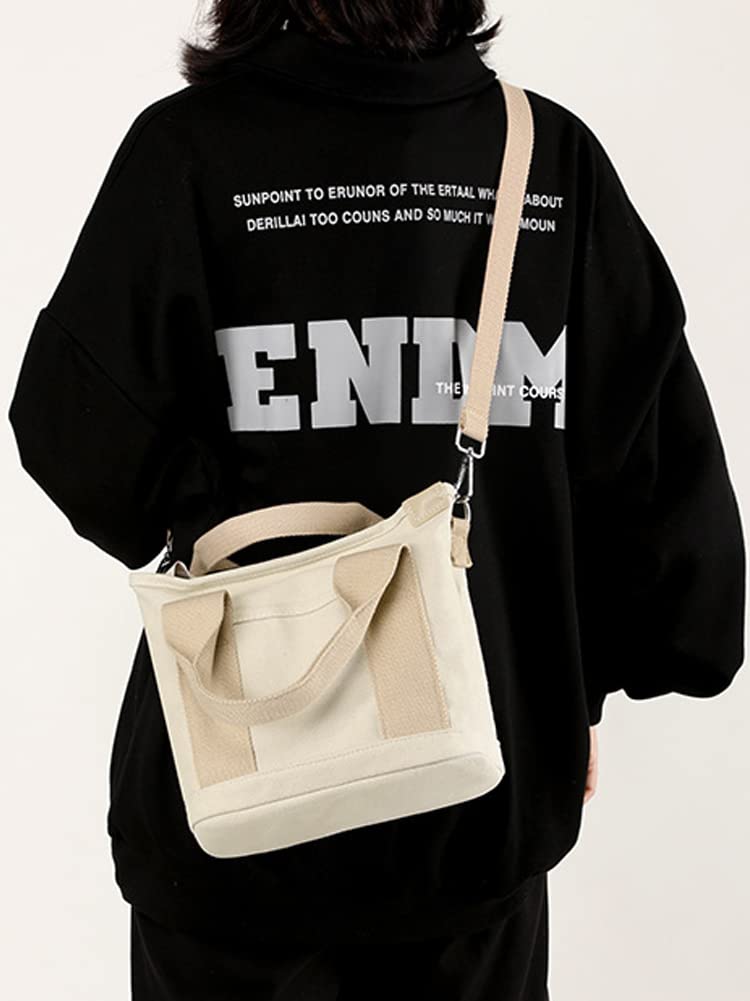 Women Canvas Tote Bag Classic Small Square Crossbody Bag Satchel Shoulder Bag Hobo Bag for Work School Travel