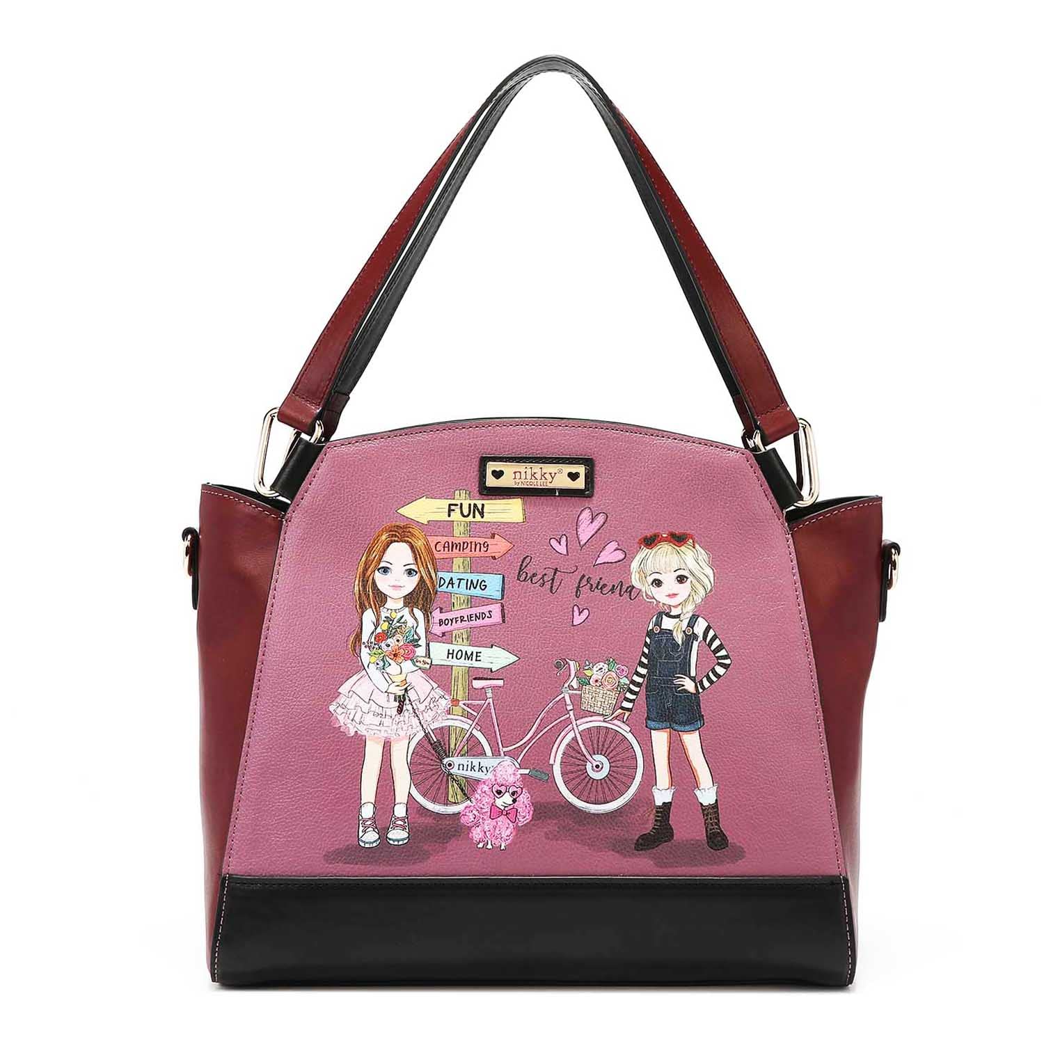 Nicole Lee Nikky Trapeze Style Handbag, Vegan Leather Shoulder Bag with Optional Crossbody Strap (TWINS)