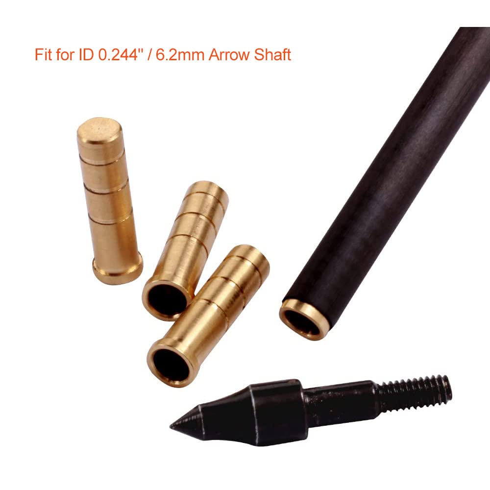 SOPOGER Archery Brass Arrow Inserts .244" /6.2mm Arrow Insert for Carbon Arrows 50 Grain Copper Arrow Tips Shaft Insert Screw Archery Accessories 12 Pack