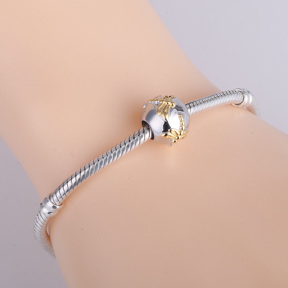 PAIYUAN Gold Plated Dragonfly Charms Authentic 925 Sterling Silver Insect Round Charm for European Bracelet