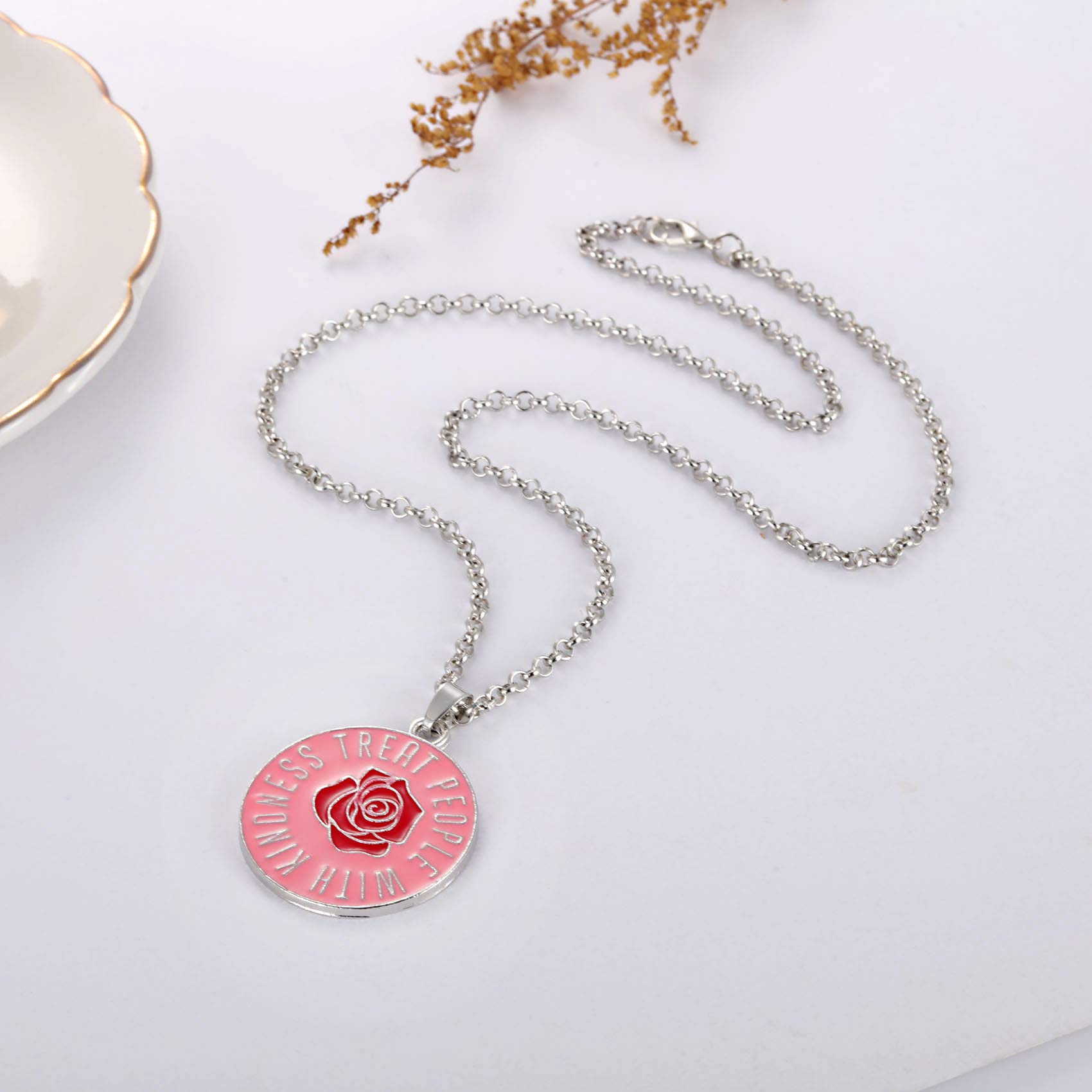 Ralukiia One Direction Gift Harry Merch Treat People with Kindness Enamel Necklace Jewelry
