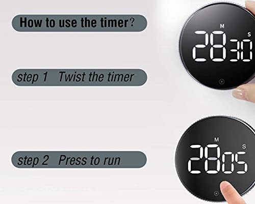 Timers, Timer for Kids, Digital Kitchen Timer Magnetic with Large LED Display, Volume Adjustable Countdown Countup Timer for Cooking, Teaching, Classroom Study, Fitness and Oven Black
