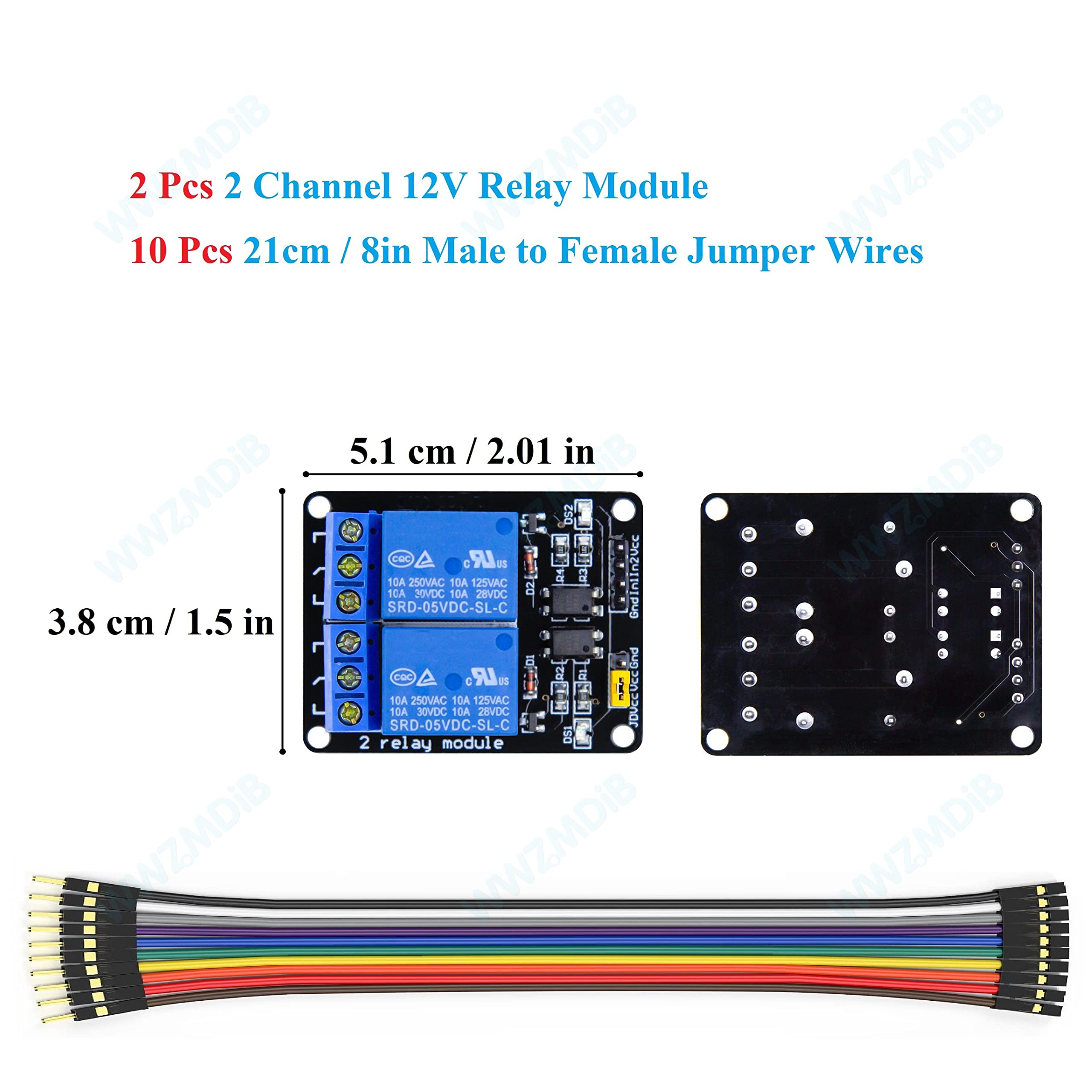WWZMDiB 2Pcs 12V 2 Channel Relay Module Board for Arduino DSP AVR PIC ARM