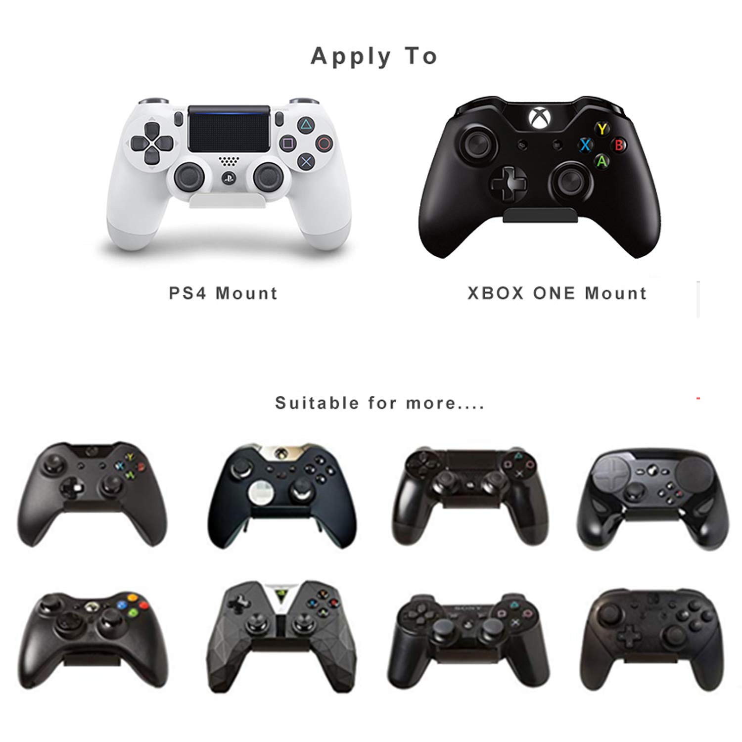 REEYEAR Game Controller Holder Self Adhesive Tape Stick on Wall Mount for Universal PS5 PS4 Xbox One Steam/Nintendo Switch/PC Video Game Controller Headphone Stand Hanger Headset Holder 2 Pack Black