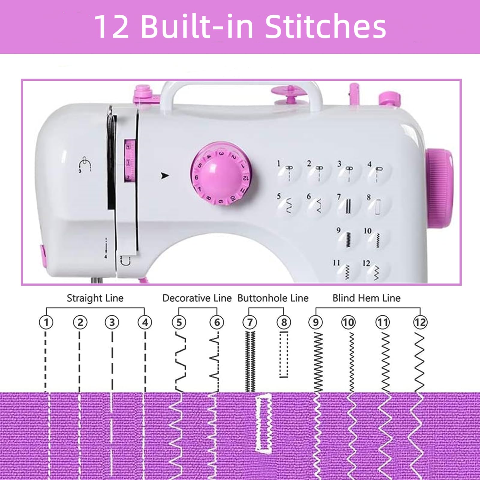Mini Sewing Machine, Portable Multifunctional Sewing Machines for Beginners, Small Electric Sewing Machine with Reverse Sewing and 12 Built-in Stitches, 2 Speeds Double Thread with Foot Pedal