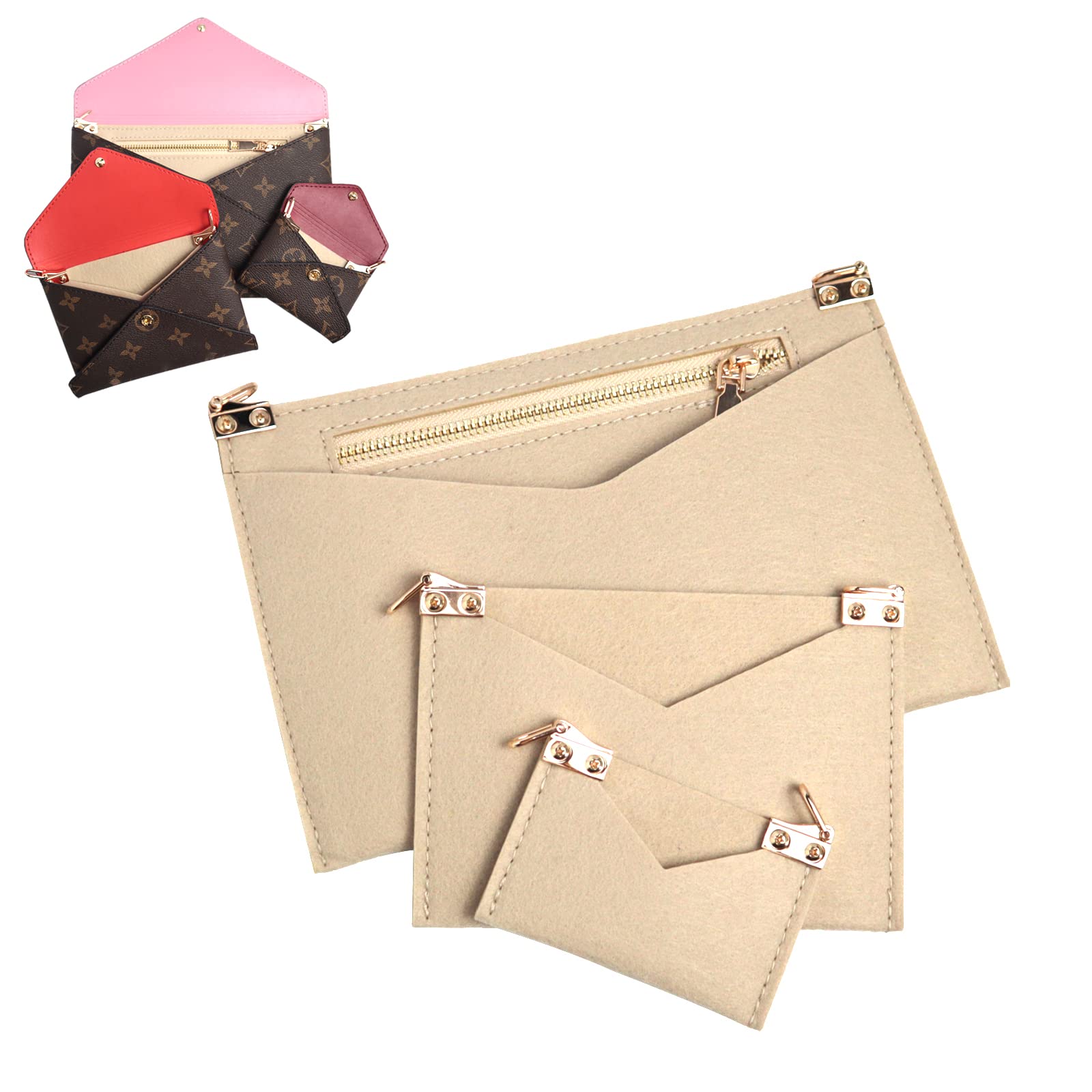 TOURDREAM Purse Insert Organizer for LV Kirigami Pochette Envelope Clutch Crossbody Conversion Kit (3 in 1 Kirigami Pochette, Khaki)