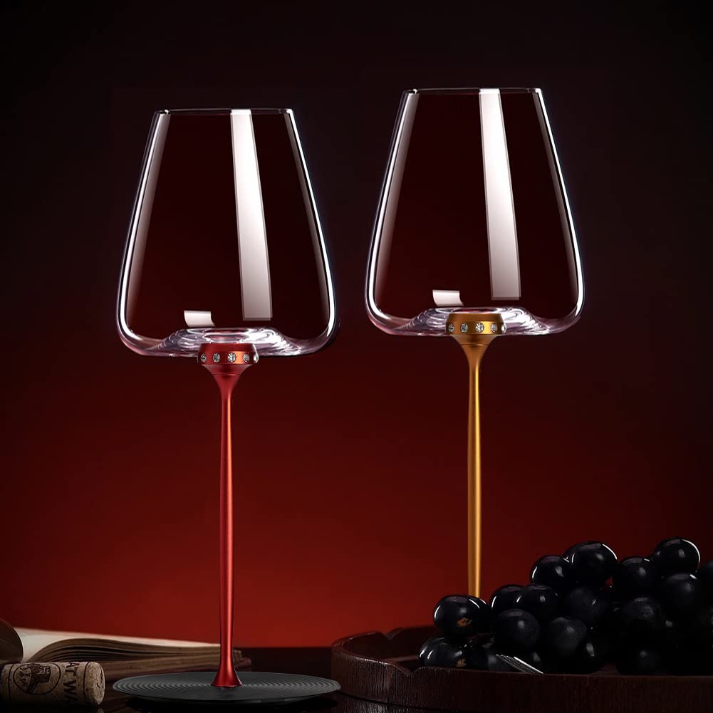SIYOUKI Shakeable Dancing Wine Glasses crystal Red wine glass,17 Ounce, Hand Blown Italian Style Crystal Burgundy wine glass, Gift-Box for any Occasion (Red)