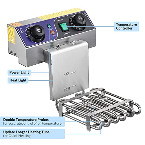 WeChef Commercial Deep Fryer 11.7L Stainless Steel Basket Single Tank Timer Drain Electric Countertop Restaurant Fryer