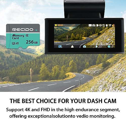 RECIDO 256GB TF Card,Mini Memory Card,4K UHD,Full HD,U3,Class10,A1,High Speed TF Flash Memory Card for Dash Cams,Phone,Drone,Tablet and PC