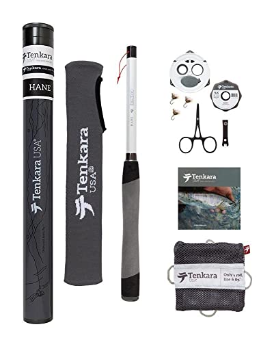 Tenkara USA Fly Fishing (Complete Set: HANE™ Rod + Starter Kit) | Super Compact, All-Around, Small Stream, Tight Waters - Carbon Fiber, Lightweight, Telescopic.