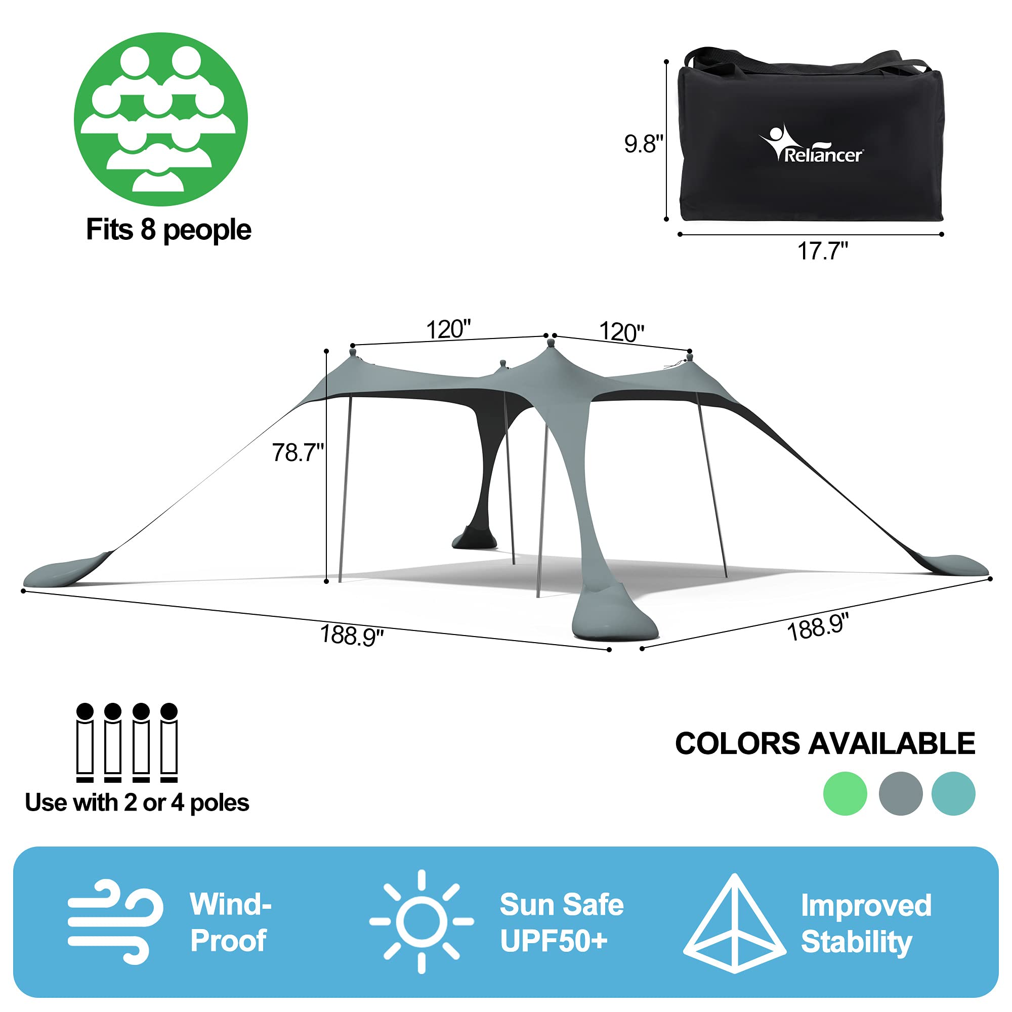RELIANCER Pop Up Family Beach Tent (10βx10β Dark Blue)