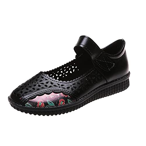 Women's Fashion Soft Beef Tendon Soft Bottom Flat Heel Hook Loop Single Shoes Round Toe Four Seasons Slip Wedge Sandal Black