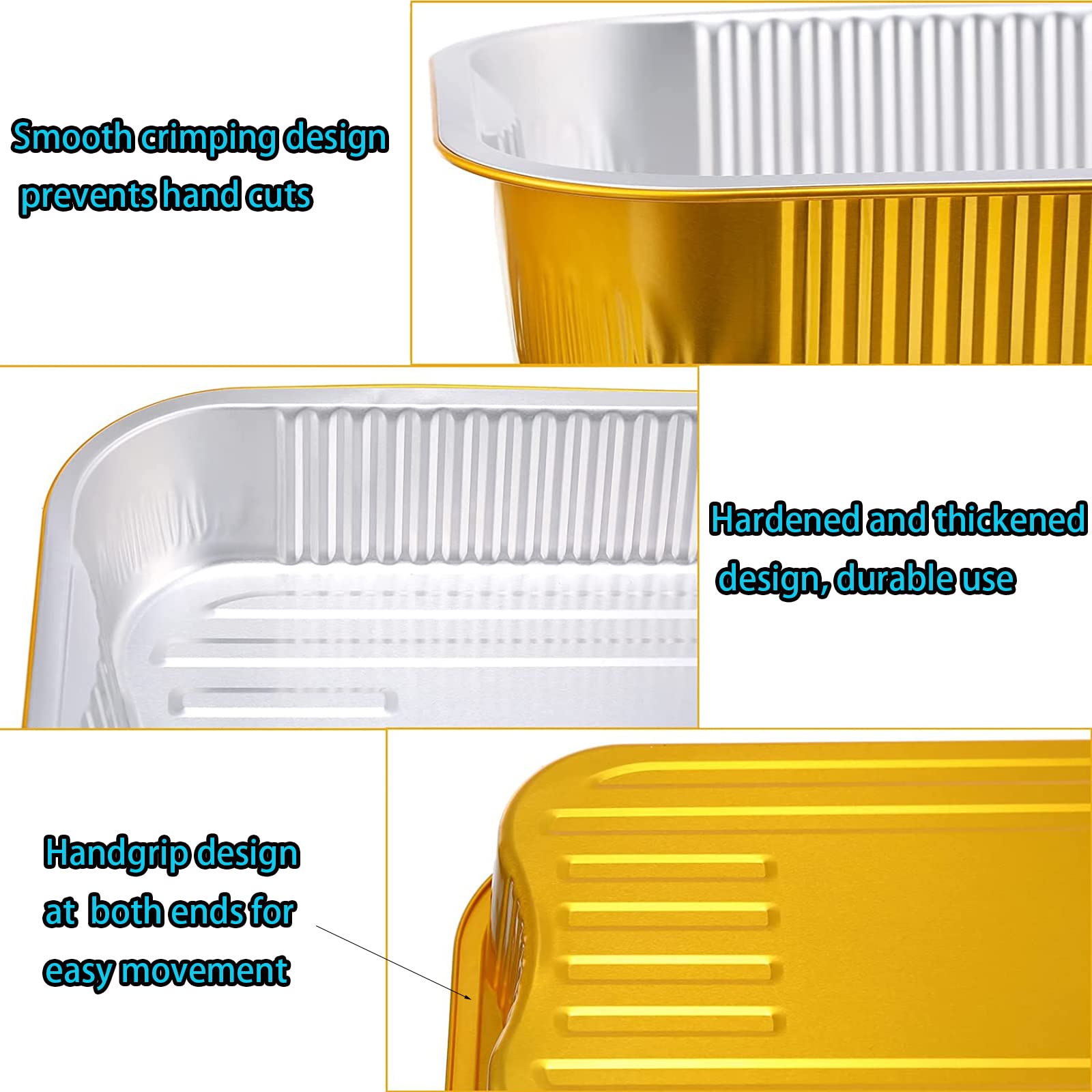 SuiXinCook Gold Aluminum Foil Baking Pan with lids Heavy Duty 9"×13"(10pack+10Lids), Double thickening, Disposable cake pans,Microwave oven safetyle. for Cooking,,Heating,Storage, BBQ