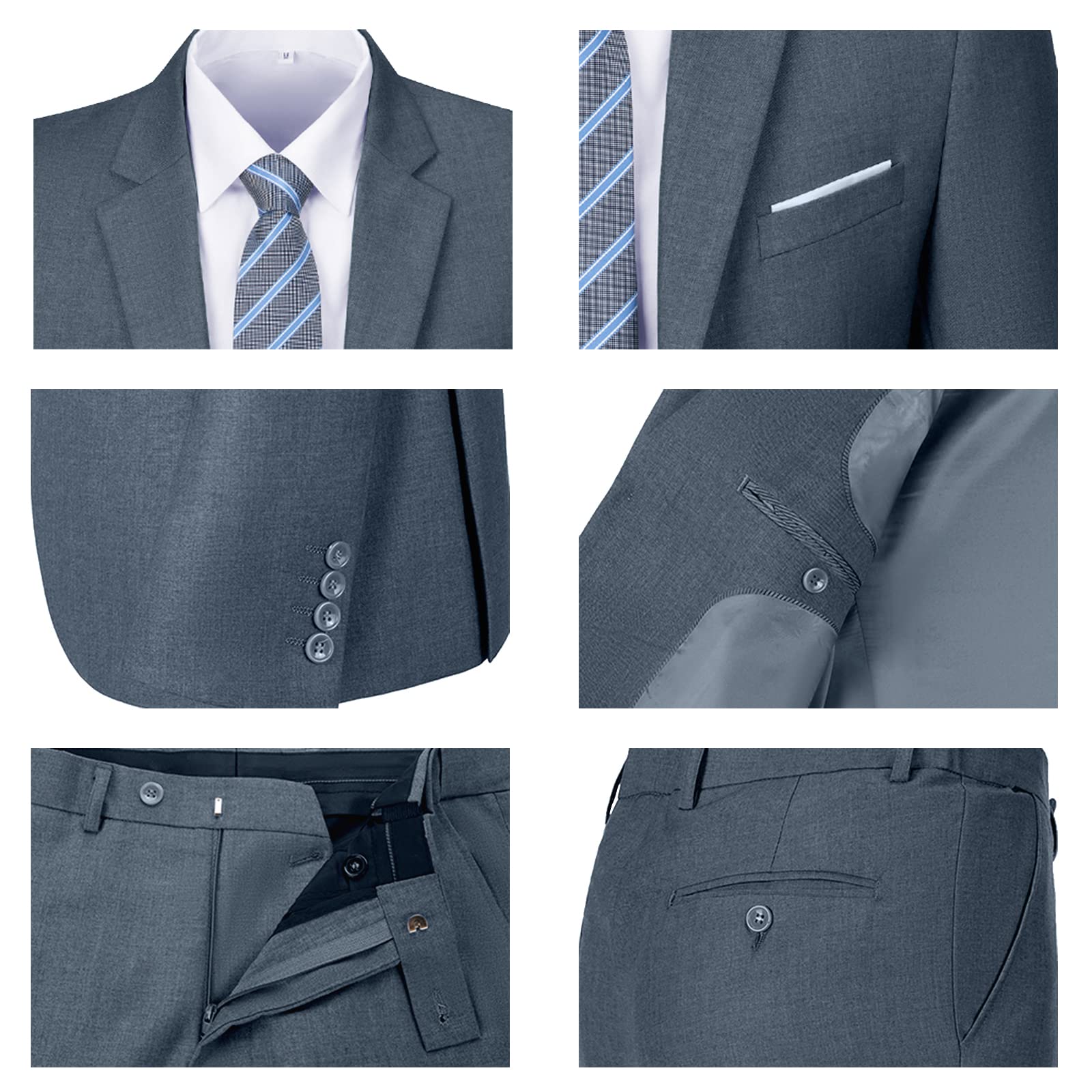 Men's 2 PCS Suits Slim Fit 2 Button Solid Formal Business Suit Prom Wedding Blazer Tux Jacket and Pants Dark Gray XS