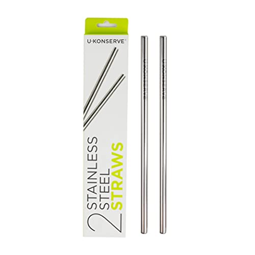 U-Konserve Stainless Steel Straws 8.5" (Set of 2) - Metal Straws - Reusable Drinking Straws - Dishwasher Safe - Eco Friendly, Plastic Free and BPA Free