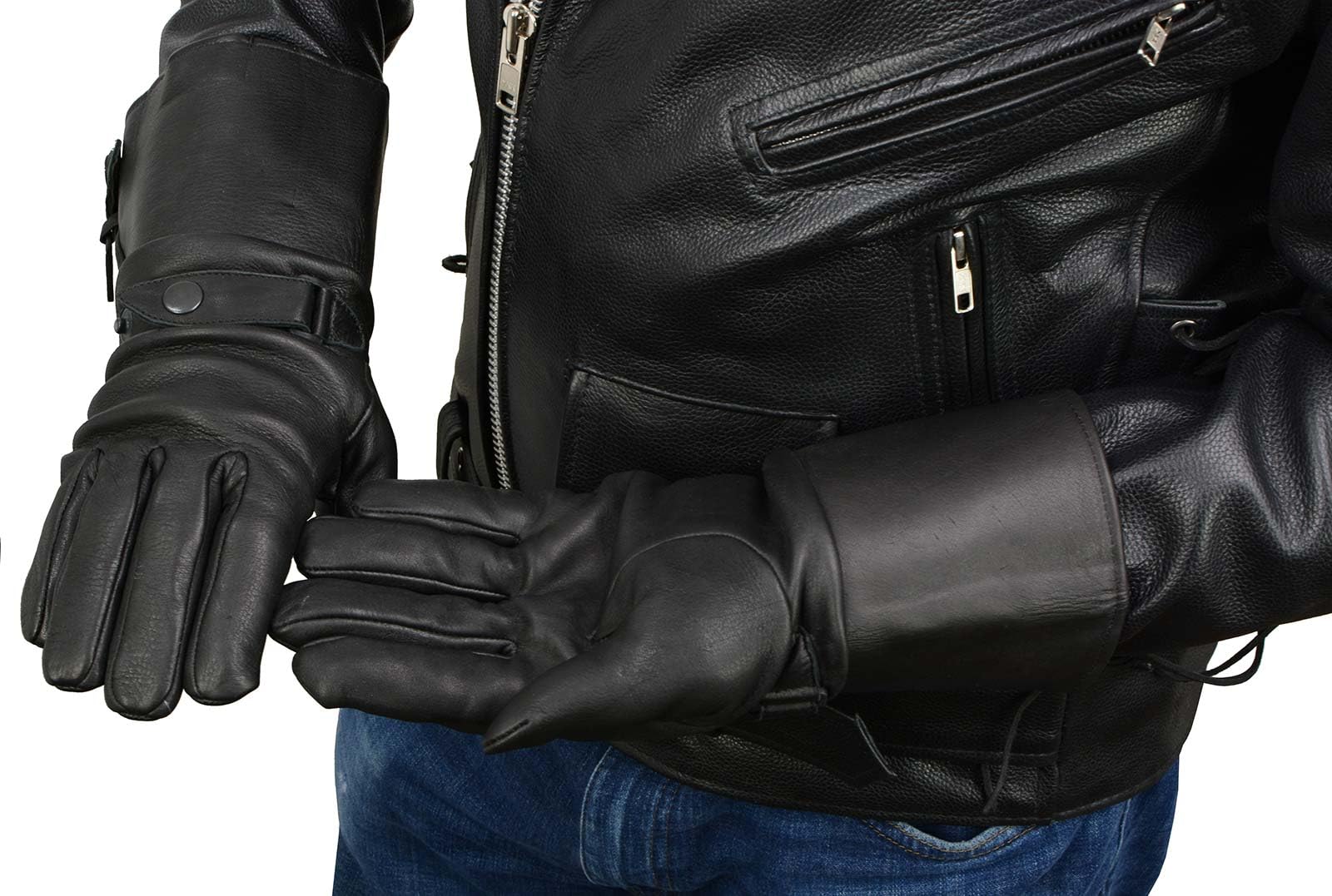 Milwaukee Leather Men's Gauntlet Motorcycle Hand Gloves- Deerskin Long Cuff with Snap Closure Thermal Lined-SH857 - Large
