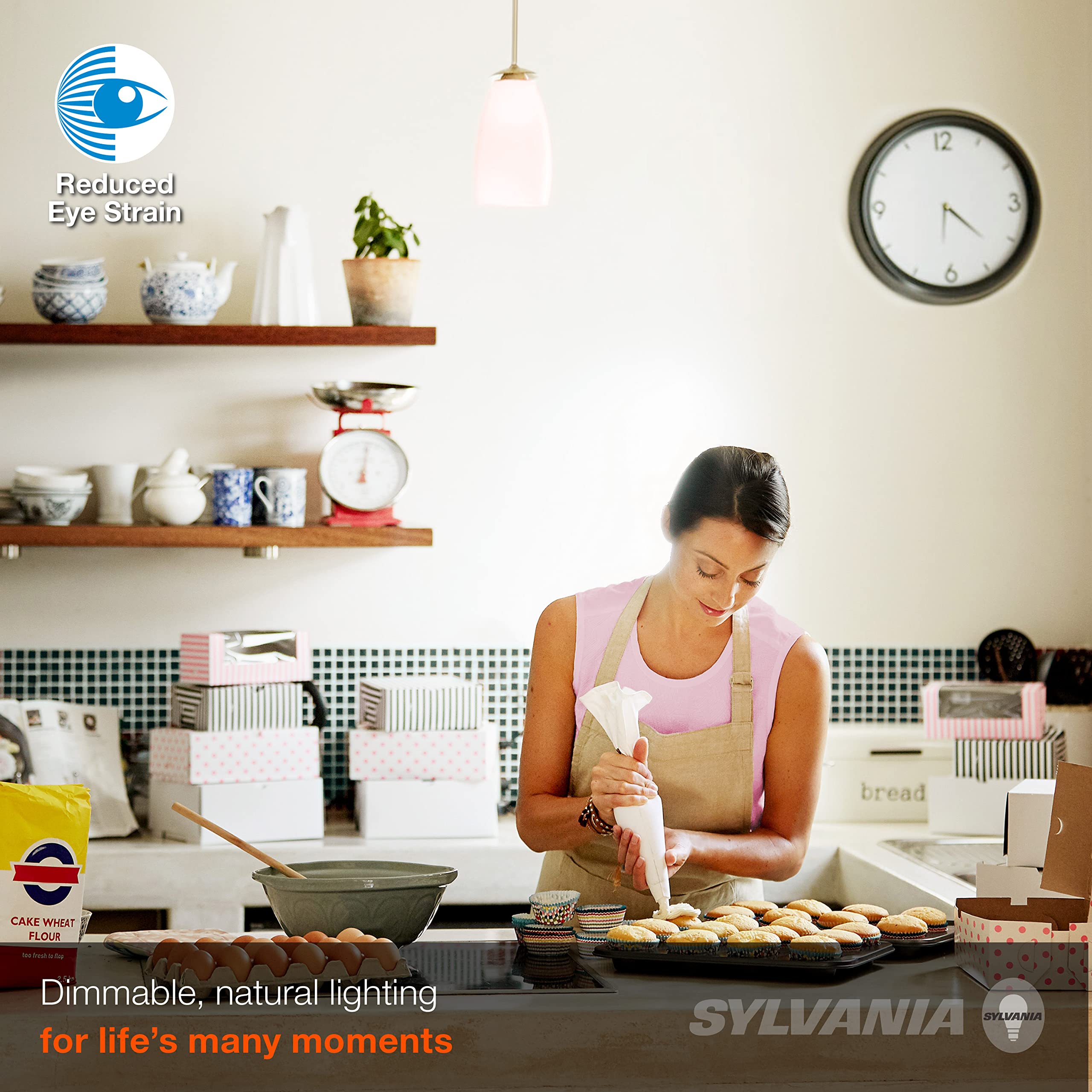 Sylvania LED Reduced Eye Strain A19 Light Bulb, 60W = 8W, 13 Year, Dimmable, Clear, 2700K, Soft White - 4 Pk