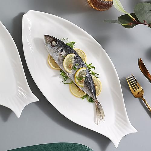 Sizzling Plate Appetizer Serving Tray Fish Shaped Food Plate 13 Inch Dessert Appetizer Dish Snack Serving Tray Fruit Storage Plate for Sushi Dinner Tableware White Table Tray