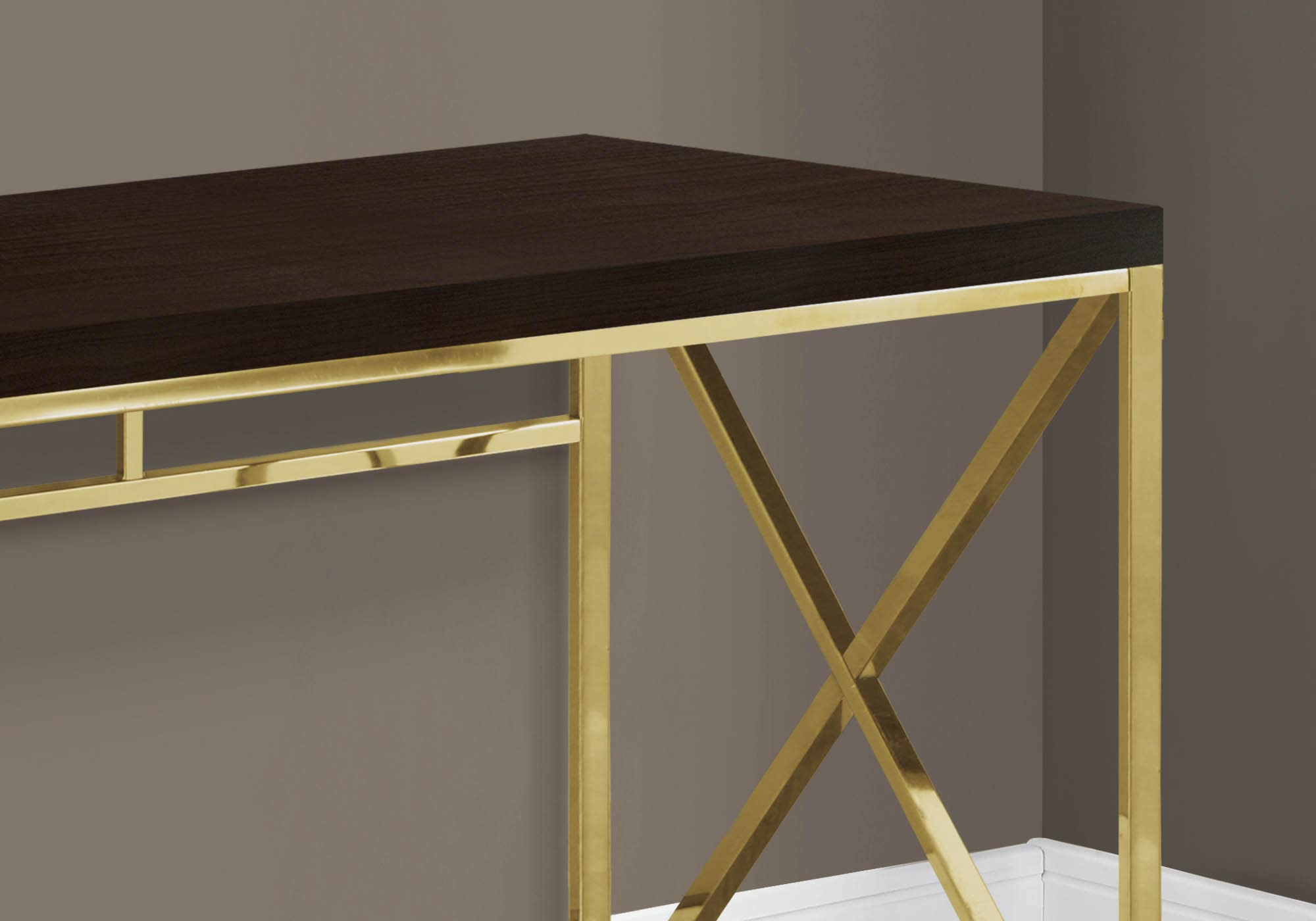 Monarch Specialties I 7201 Computer Desk, Home Office, Laptop, Work, Metal, Laminate, Brown, Gold, Contemporary, Modern