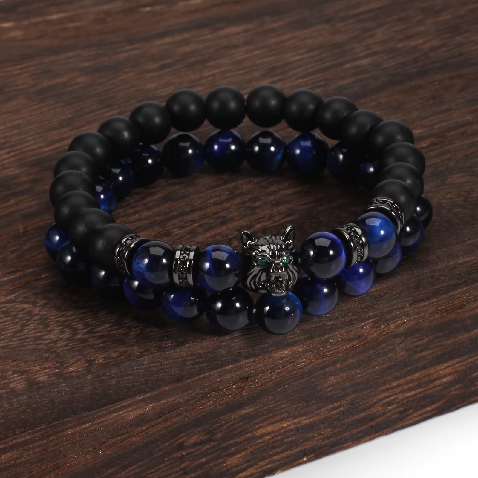 WuCuifu Bohemian Beaded Blue Tiger Eye Bracelets for Men Women Healing Crystals Bracelets