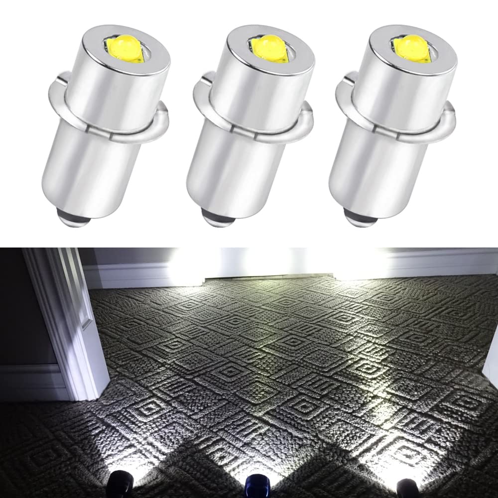 P13.5S LED Bulb Flashlight, AC/DC 3W 3V-12V LED Conversion Kit for 2 3 4 5 6 C&D Cells Flashlight Bulbs Replacement Torch Lighting Flashlight Bulbs Conversion Bulb Replacement Kit(White 3pcs)