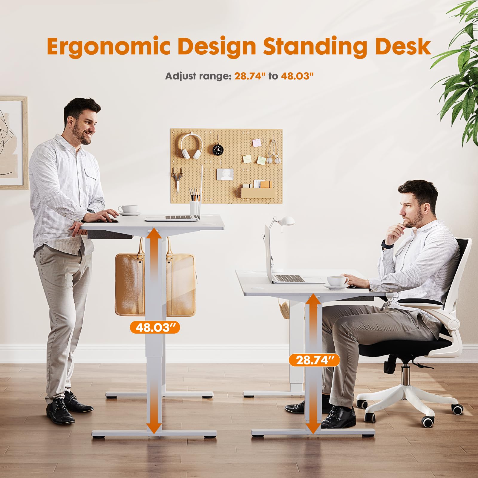 NEWBULIG Electric Height Adjustable Sit Stand Home Office Computer Desks with Drawer, 40 Inch, White Top and Frame