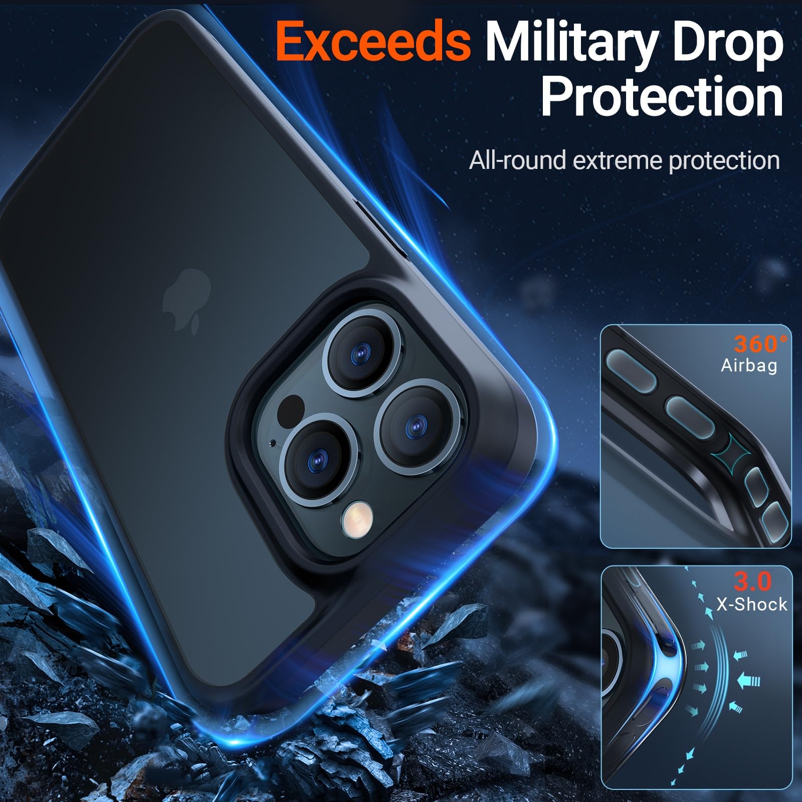 TORRAS Shockproof Compatible for iPhone 13 Pro Max Case, [Military Grade Drop Protection] [Sleek Premium Touch] Translucent Matte Phone Case for iPhone 13 Pro Max Case, Guardian Series, Gray