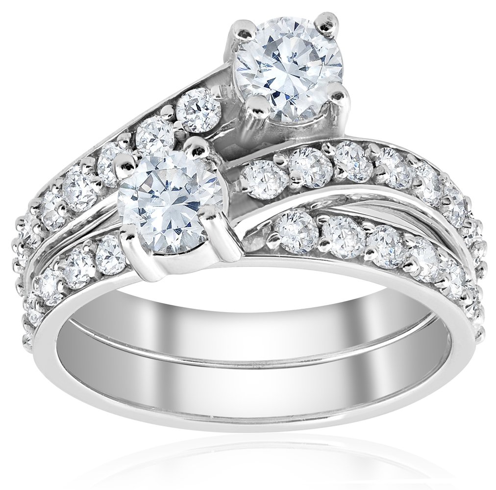P3 POMPEII3 2ct Diamond Forever Two Stone Solitaire Engagement Ring Wedding Set White Gold - Size 5.5