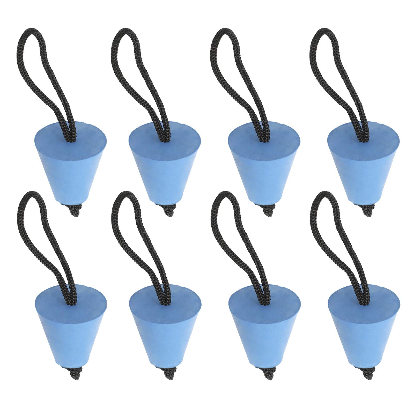 NovelBee 8 Piece of Universal Kayak Scupper Plug with Lanyard Fits 3/4" to 1.5" scuppers or scupper Holes (8-Pack,Light Blue)