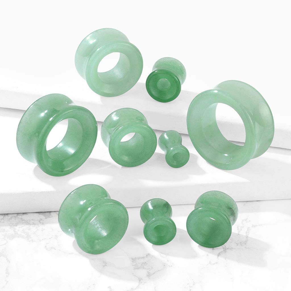 Pierced Owl - Green Aventurine Stone Double Flared Saddle Tunnels, Sold as a Pair (10mm (00GA))