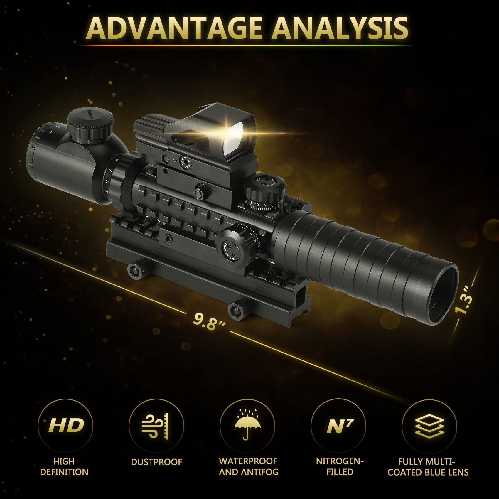 SOROVEE Rifle Scope 3-9x32 Combo,Red/Green Illuminated Range Finder Reticle,Tactical Gun Scopes with Quick Detach Reflex Sight 4 Reticle and Red Laser,Airsoft Scopes for Long Range Shooting/Hunting.