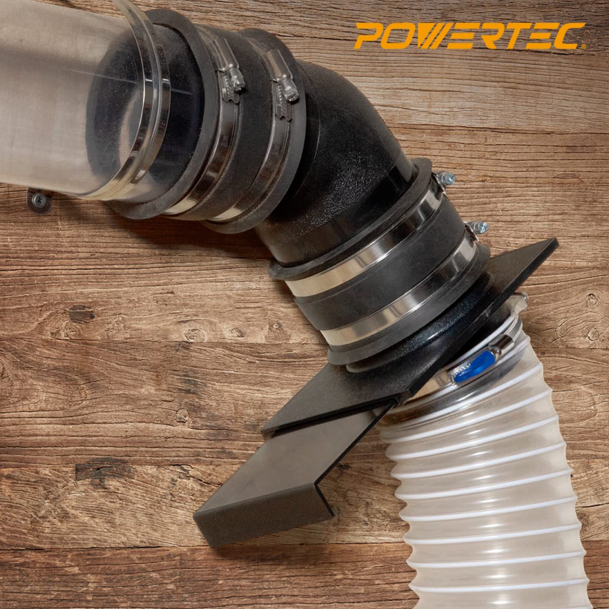 POWERTEC 70363 4 Inch Blast Gate with Dust Control Flex Cuff for Dust Collector/Vacuum Fittings