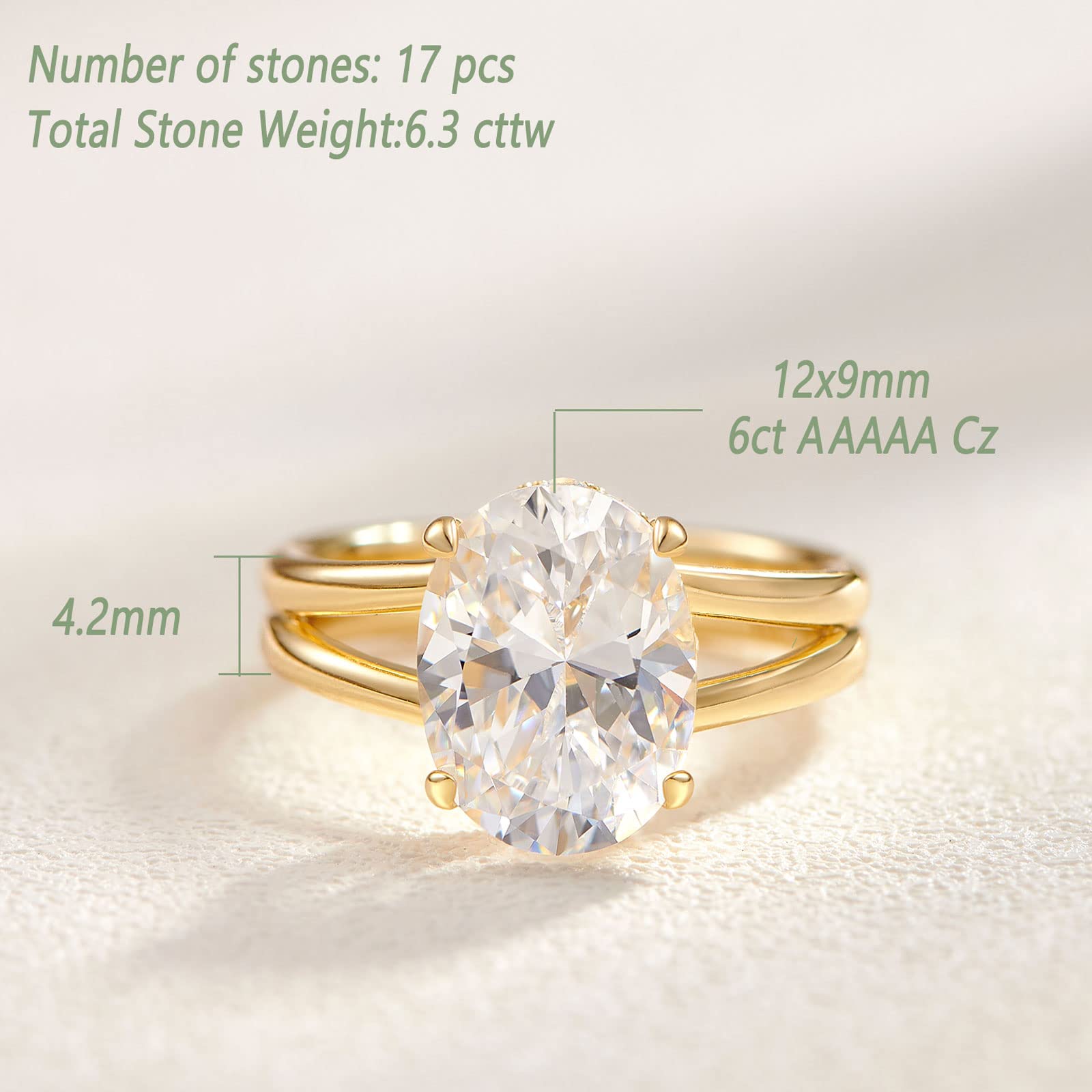 Wuziwen 6Ct Engagement Ring for Women AAAAA Cubic Zirconia CZ Sterling Silver Wedding Band Size 9